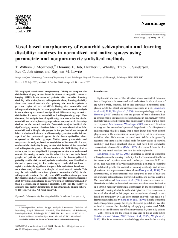 (PDF) Voxel-based morphometry of comorbid schizophrenia and learning disability: analyses in ...