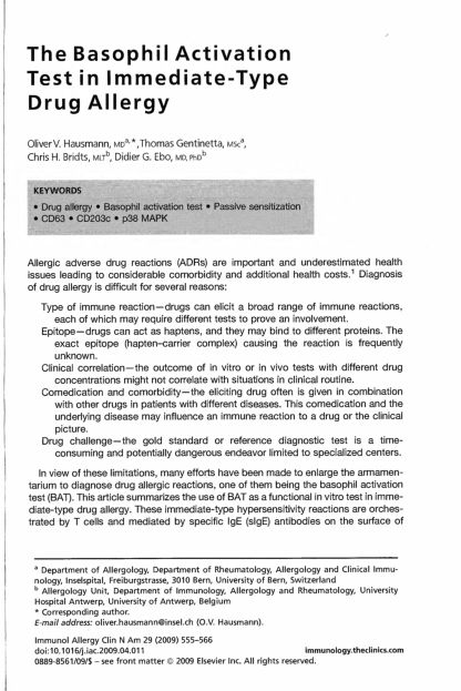 (PDF) The Basophil Activation Test in Immediate-Type Drug Allergy