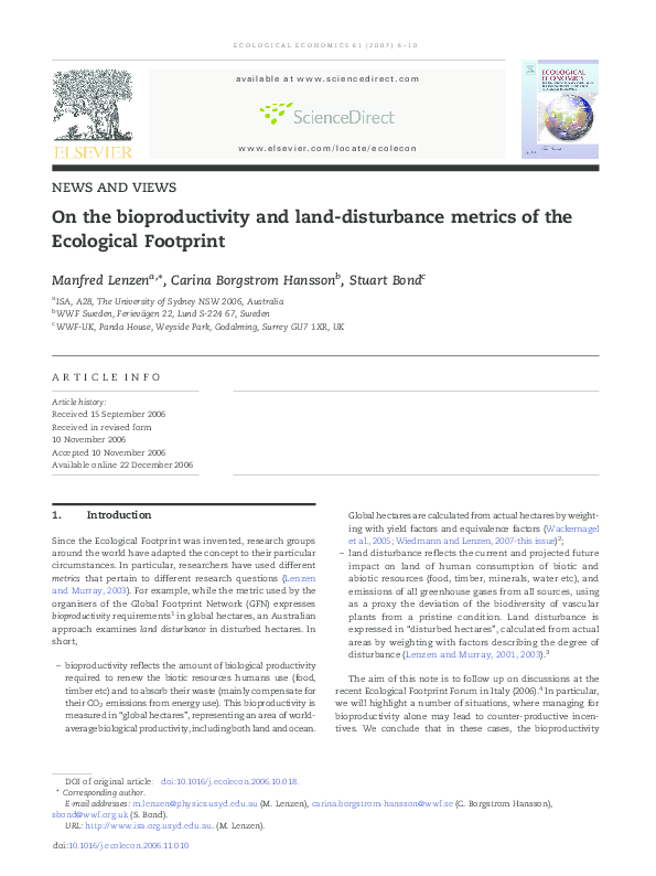 (PDF) On the bioproductivity and land-disturbance metrics of the ...