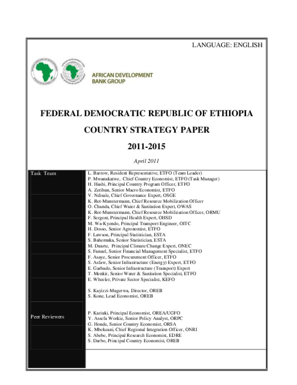 (PDF) FEDERAL DEMOCRATIC REPUBLIC OF ETHIOPIA COUNTRY STRATEGY PAPER ...