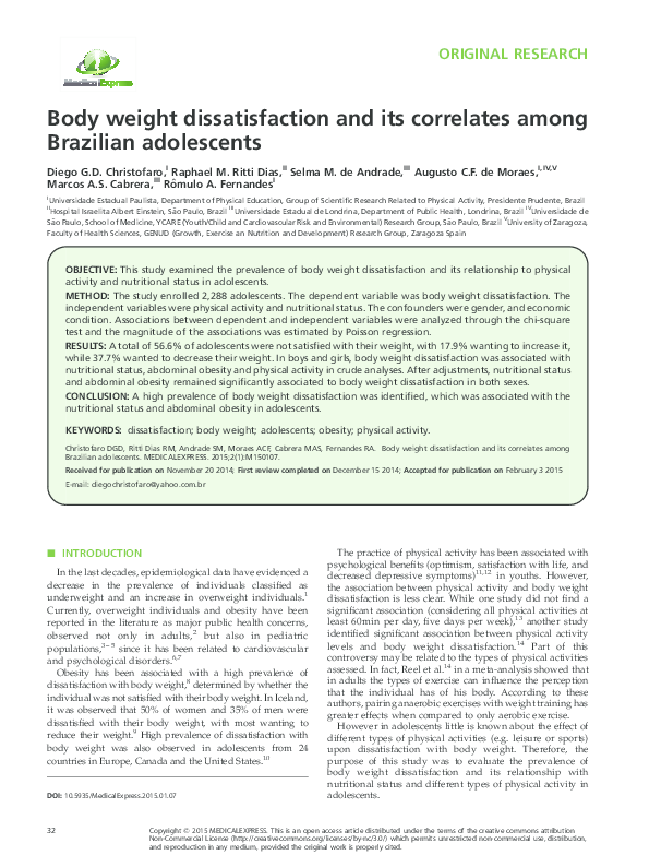 (PDF) Body Dissatisfaction and Its Association with Health-Related ...