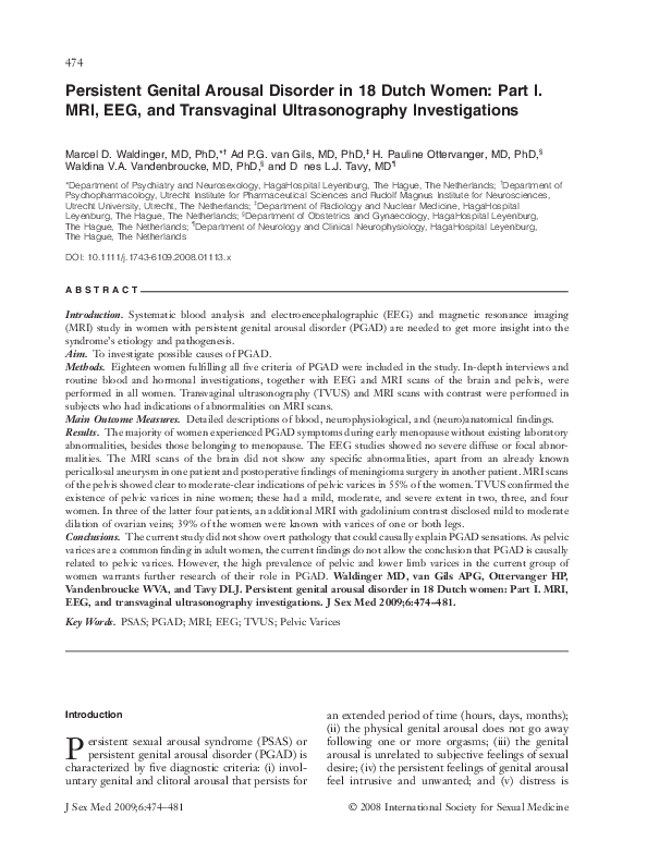 (PDF) Persistent Genital Arousal Disorder in 18 Dutch Women: Part I ...