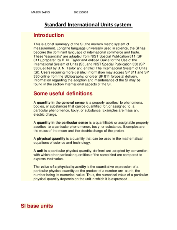 (PDF) Standard International Units system | Tareq Zaino - Academia.edu