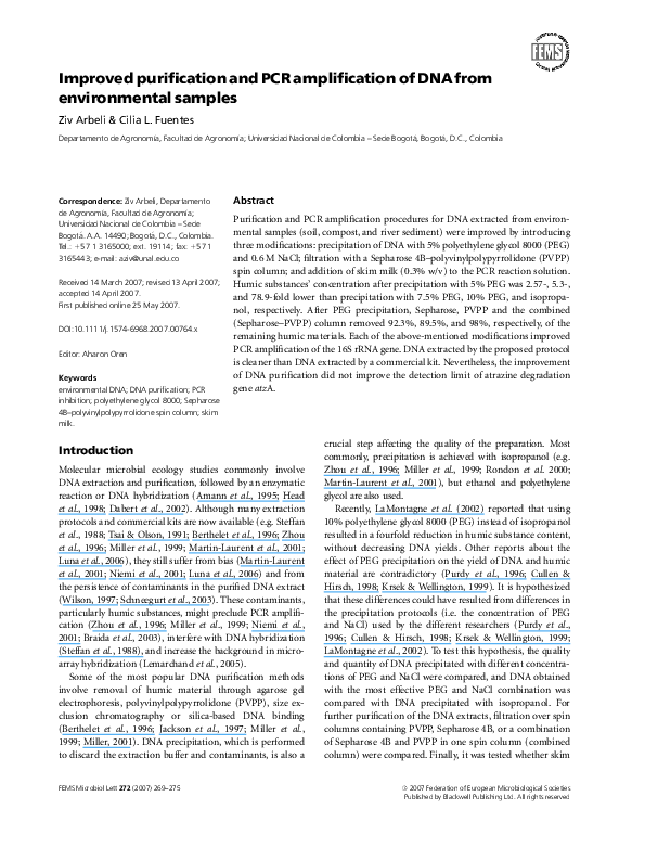 (PDF) Improved purification and PCR amplification of DNA from ...
