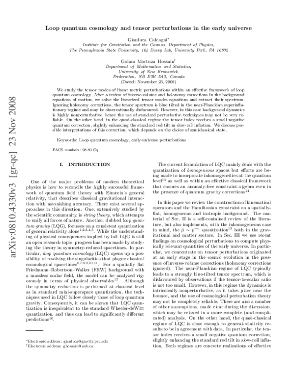 Pdf Loop Quantum Cosmology And Tensor Perturbations In The Early Universe