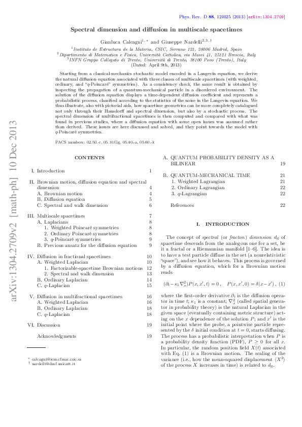 (PDF) Spectral dimension and diffusion in multiscale spacetimes