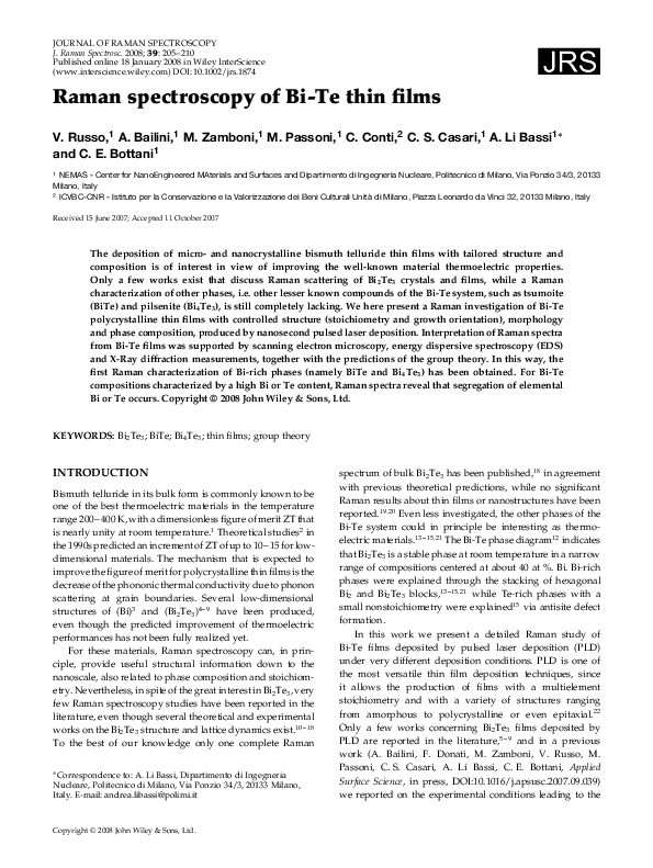 (PDF) Raman spectroscopy of Bi-Te thin films