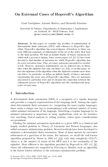 (PDF) On extremal cases of Hopcroft’s algorithm