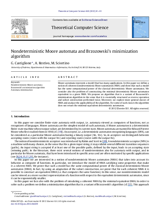Pdf Nondeterministic Moore Automata And Brzozowski S Minimization Algorithm