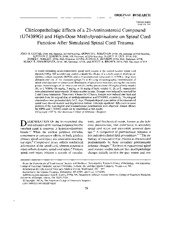 (PDF) Clinicopathologic Effects of a 21-Aminosteroid Compound (U74389G ...