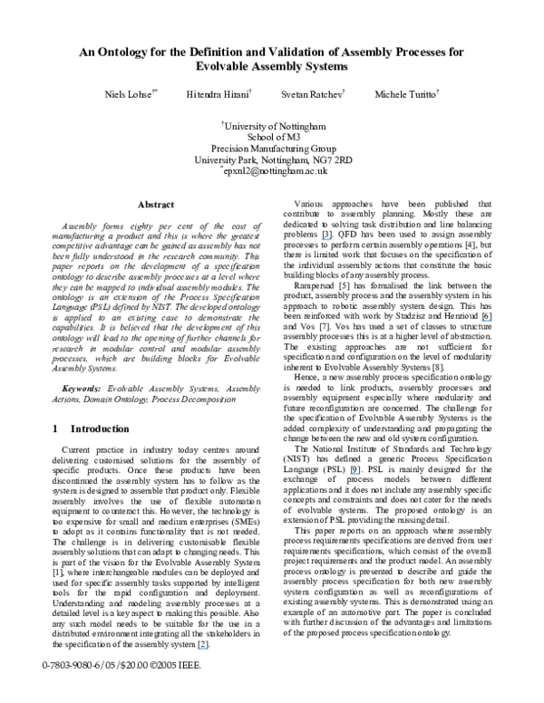 (PDF) An ontology for the definition and validation of assembly processes for evolvable assembly ...
