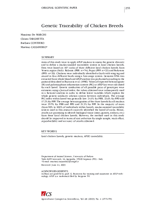 (PDF) Genetic traceability of chicken breeds