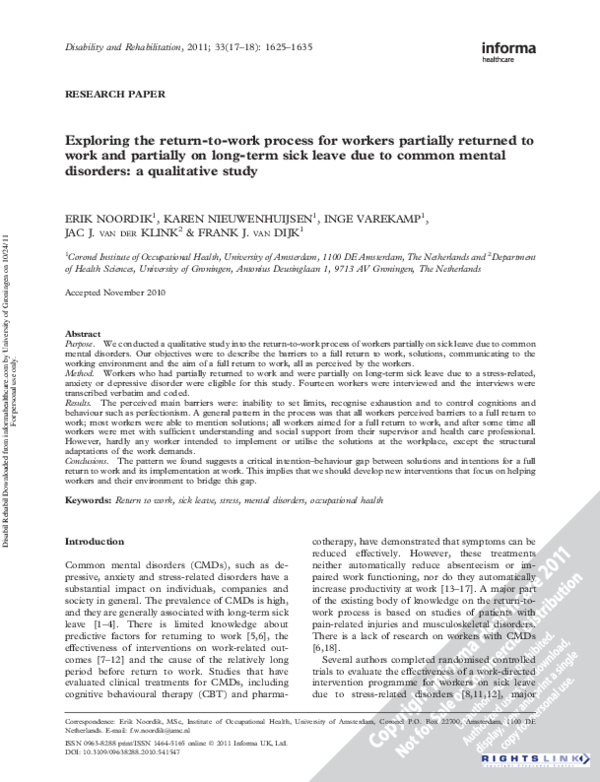 (PDF) Exploring the return-to-work process for workers partially returned to work and partially ...