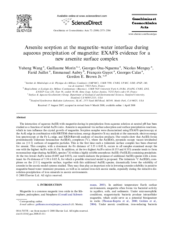 (PDF) Arsenite sorption at the magnetite–water interface during aqueous ...