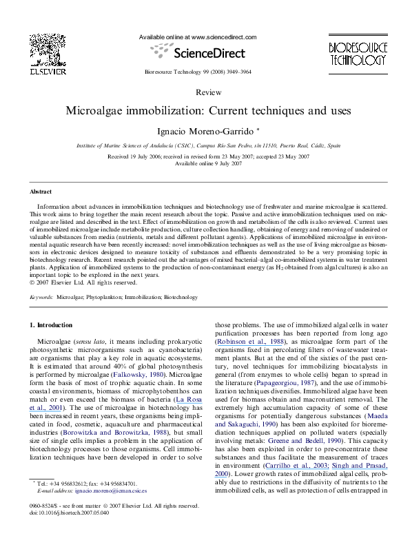 (PDF) Microalgae immobilization: Current techniques and uses