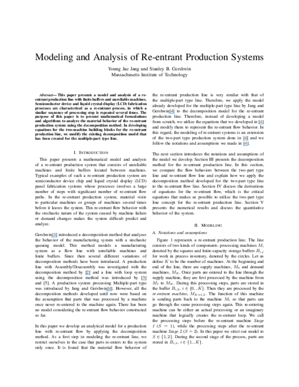 Pdf Modeling And Analysis Of Re Entrant Production Systems