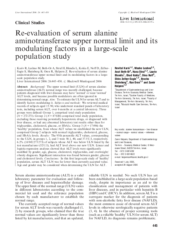 (PDF) Lowering the upper limit of serum alanine aminotransferase levels ...