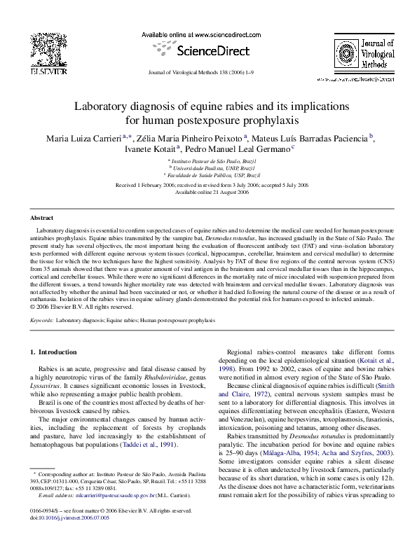 (PDF) Laboratory diagnosis of equine rabies and its implications for ...