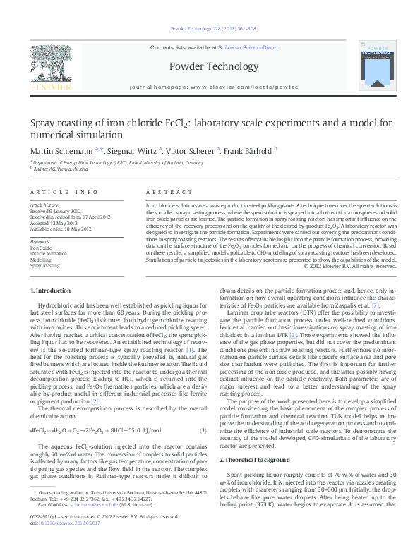 (PDF) Spray roasting of iron chloride FeCl2: laboratory scale ...