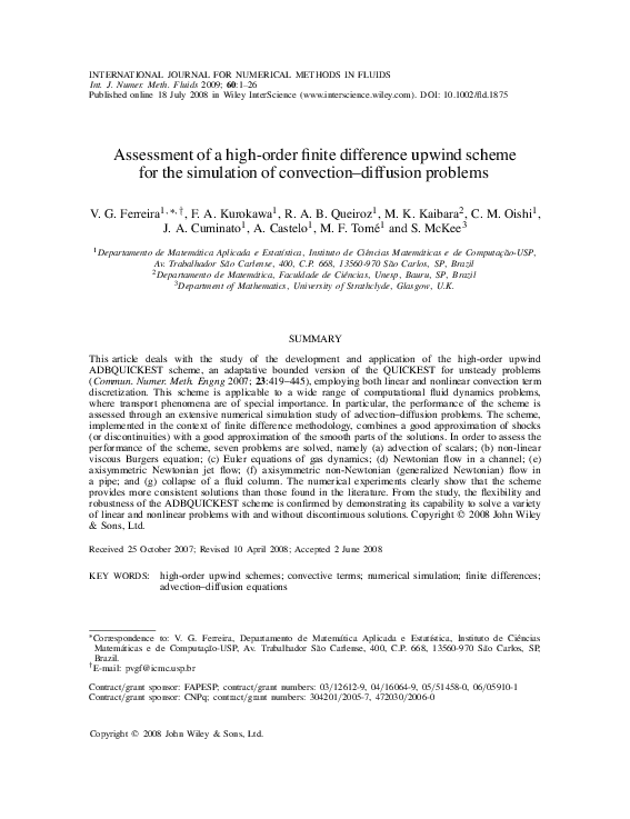 Pdf Assessment Of A High Order Finite Difference Upwind Scheme For The Simulation Of