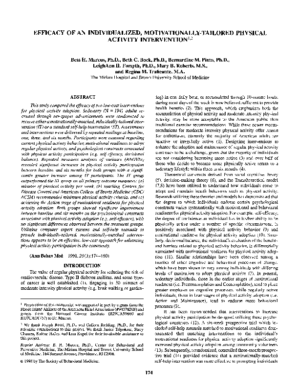 (PDF) Efficacy of an individualized, motivationally-tailored physical activity intervention