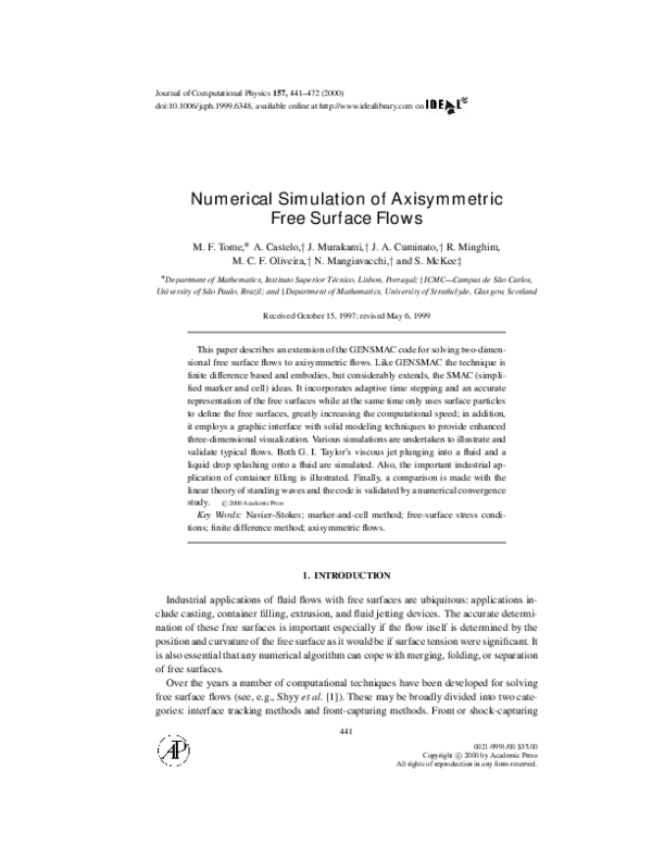 (PDF) Numerical Simulation of Axisymmetric Free Surface Flows