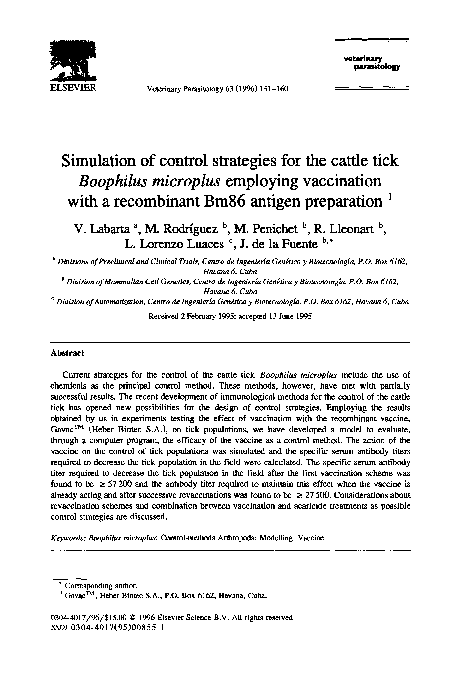 (PDF) Simulation of control strategies for the cattle tick Boophilus ...
