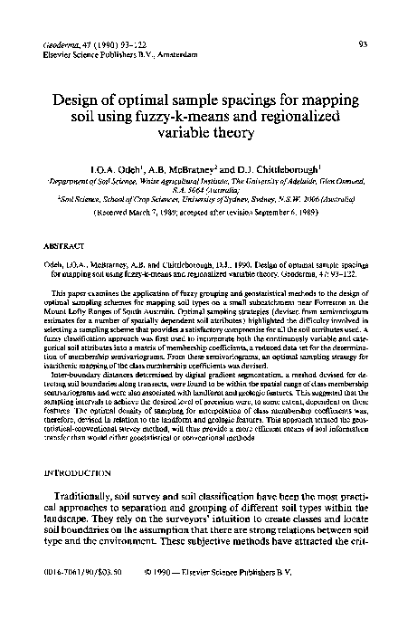 (PDF) Design of optimal sample spacings for mapping soil using fuzzy-k-means and regionalized ...