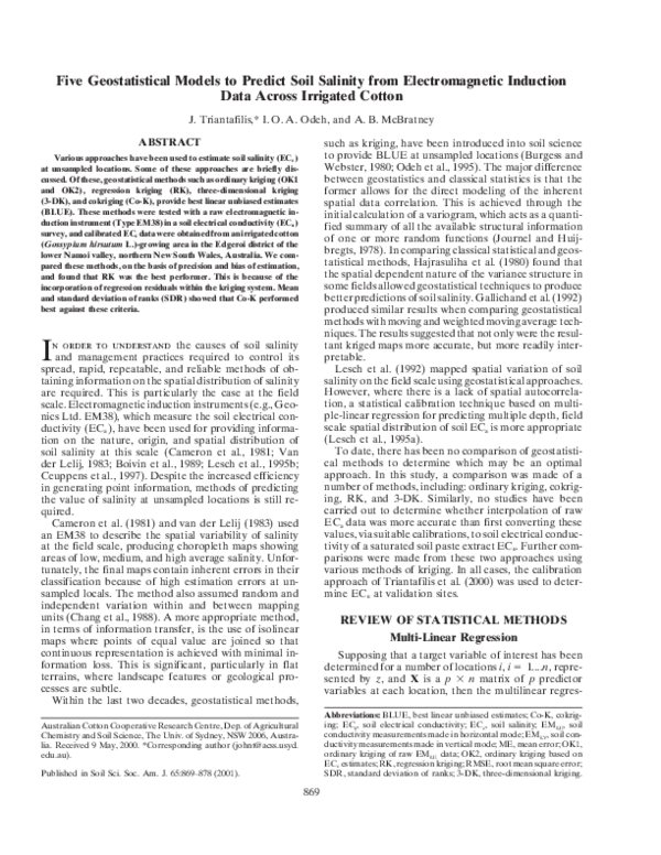 (PDF) Five Geostatistical Models to Predict Soil Salinity from Electromagnetic Induction Data ...