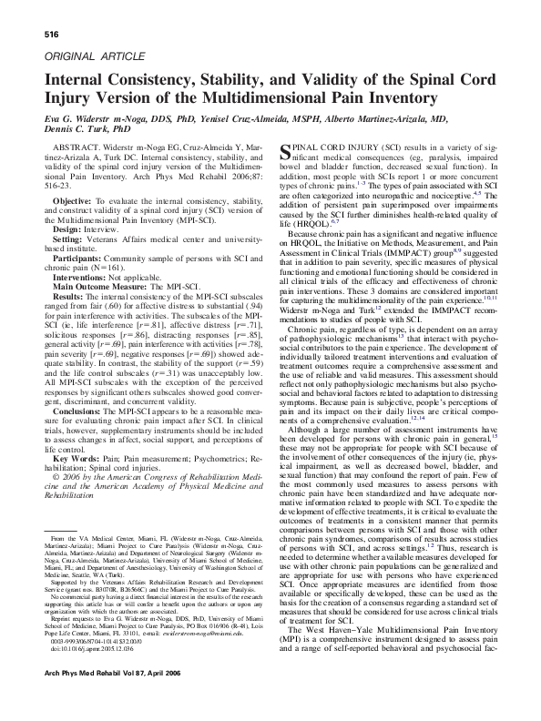 (PDF) Internal Consistency, Stability, and Validity of the Spinal Cord ...