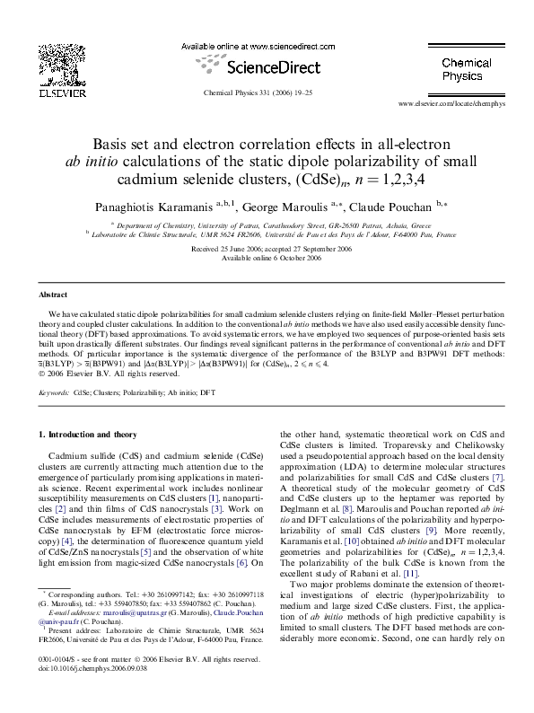 Pdf Basis Set And Electron Correlation Effects In All Electron Ab Initio Calculations Of The