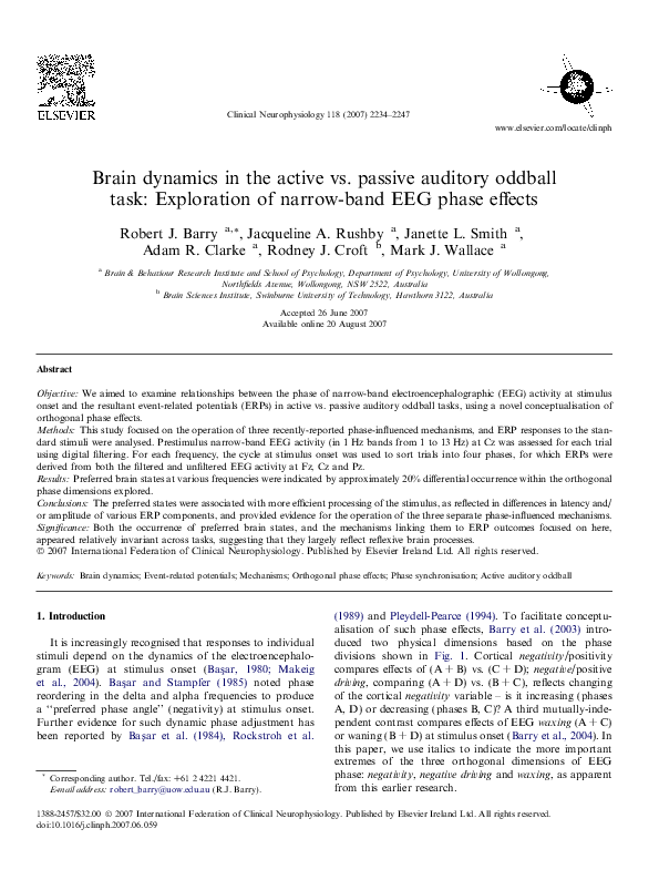 (PDF) Brain dynamics in the active vs. passive auditory oddball task: Exploration of narrow-band ...
