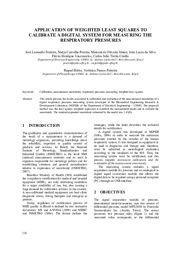 (PDF) APPLICATION OF WEIGHTED LEAST SQUARES TO CALIBRATE A DIGITAL SYSTEM FOR MEASURING THE ...
