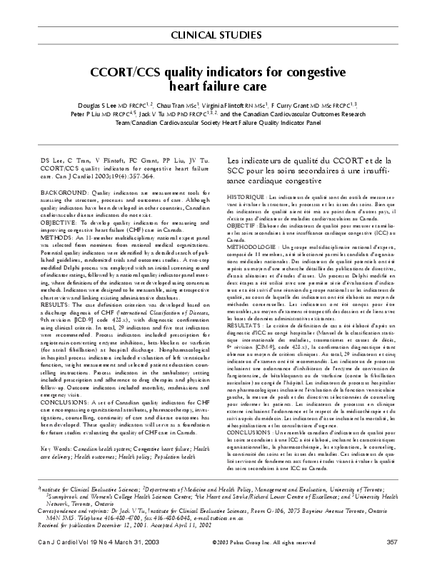 (PDF) CCORT/CCS quality indicators for congestive heart failure care