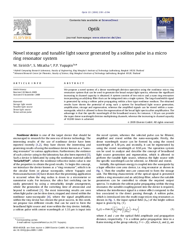 (PDF) Novel storage and tunable light source generated by a soliton ...
