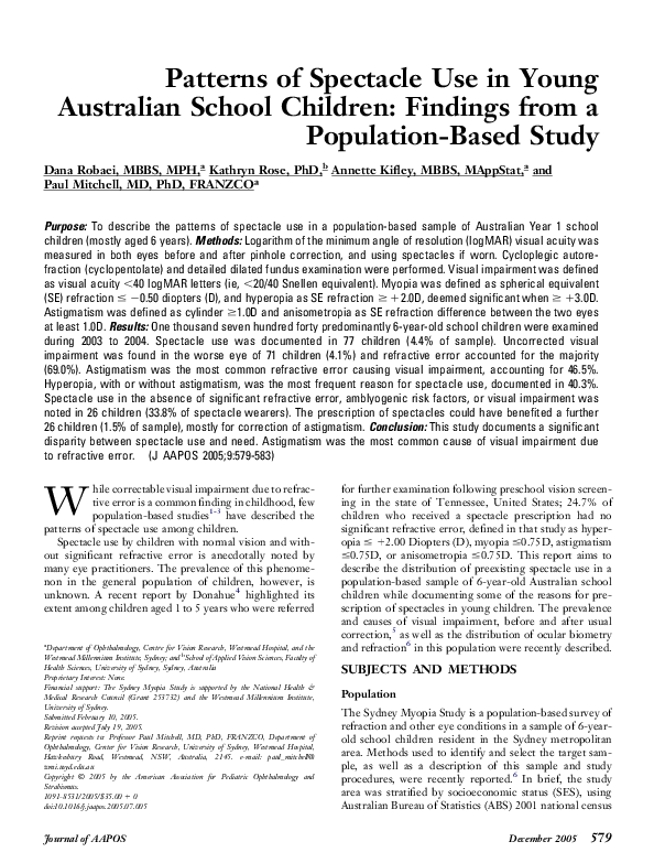 (PDF) Patterns of spectacle use in young Australian school children ...