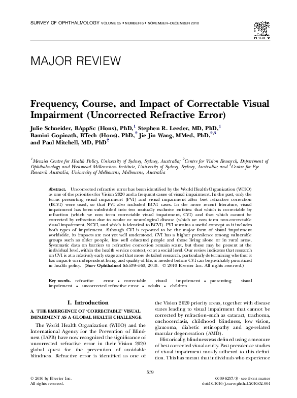 (PDF) Frequency, Course, and Impact of Correctable Visual Impairment ...