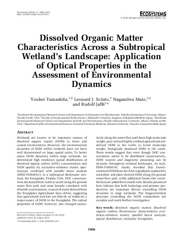 (PDF) Dissolved Organic Matter Characteristics Across a Subtropical Wetland’s Landscape ...