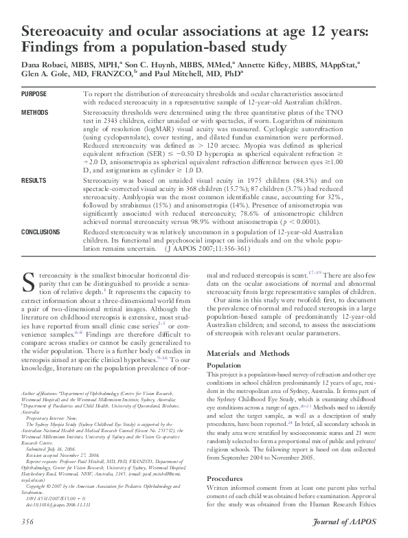(PDF) Stereoacuity and ocular associations at age 12 years: Findings ...