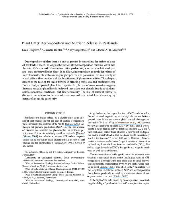 (PDF) Plant Litter Decomposition and Nutrient Release in Peatlands