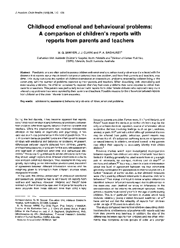 (PDF) Childhood emotional and behavioural problems: A comparison of children's reports with ...