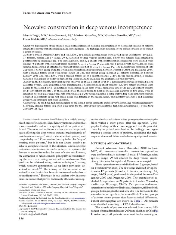 (PDF) Neovalve construction in deep venous incompetence