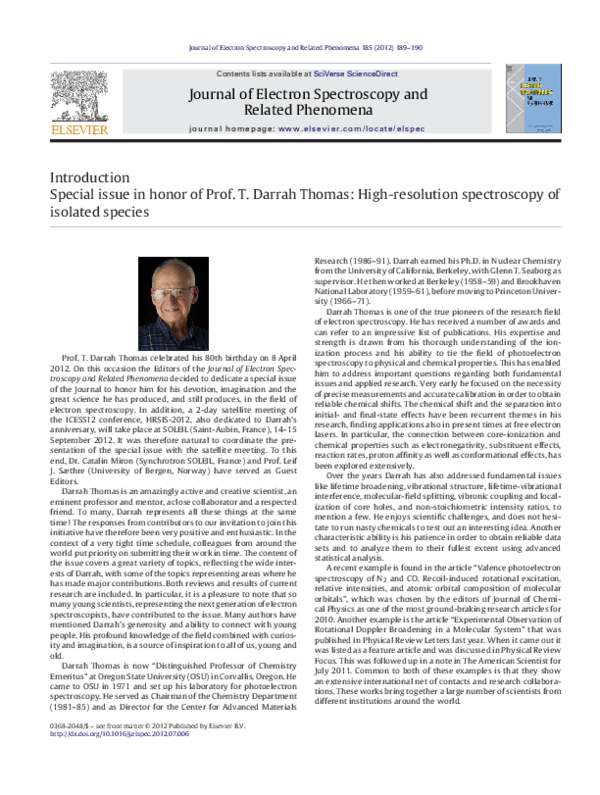 (PDF) Introduction: Special issue in honor of Prof. T. Darrah Thomas ...