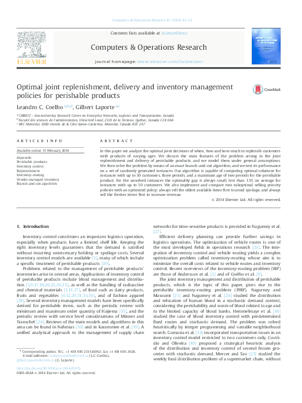 Pdf Optimal Joint Replenishment Delivery And Inventory Management Policies For Perishable