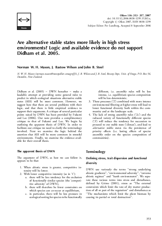 (PDF) Are alternative stable states more likely in high stress ...