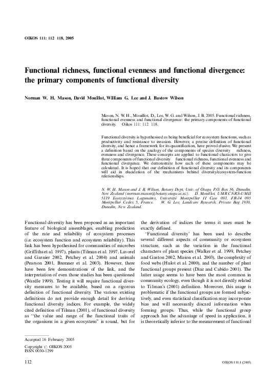 (PDF) Functional richness, functional evenness and functional ...