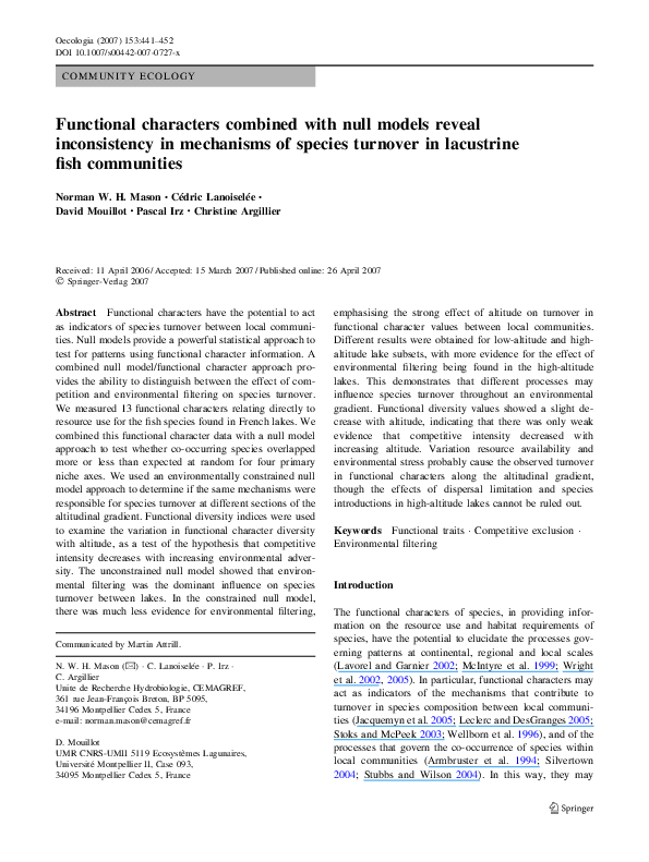 (PDF) Functional characters combined with null models reveal ...