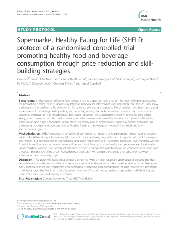 (PDF) Supermarket Healthy Eating for Life (SHELf): protocol of a ...