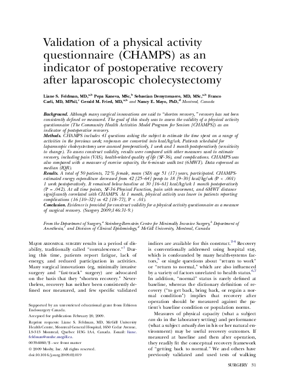 (PDF) Validation of a physical activity questionnaire (CHAMPS) as an ...