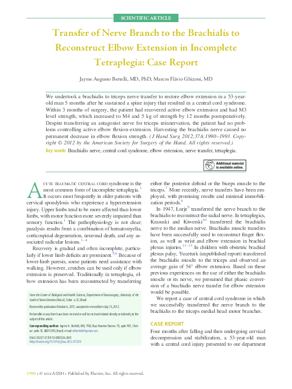 (PDF) Transfer of Nerve Branch to the Brachialis to Reconstruct Elbow ...
